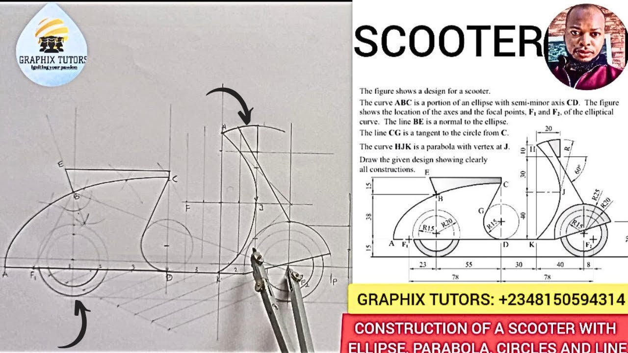 HOW TO DRAW A SCOOTER BY COMBINING PARABOLA, ELLIPSE, CIRCLES, TANGENT ...