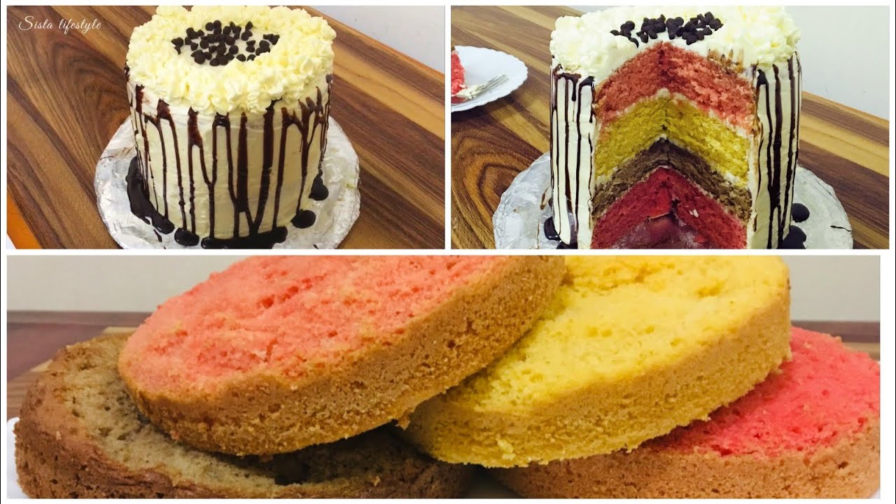 SUPER EASY TRI COLOR CAKE IN HOME/birthday cake/four layered cake/with ...