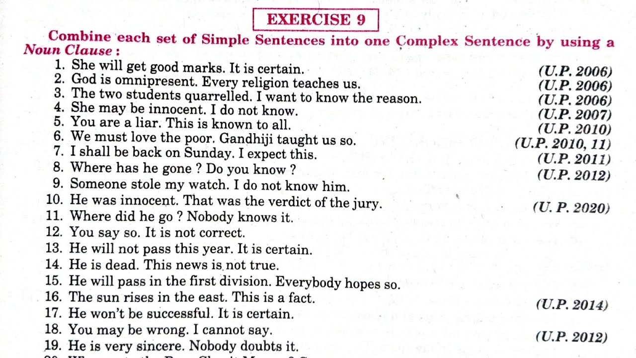 Complex exercise 9 | synthesis exercise 9 | she will get good marks it ...