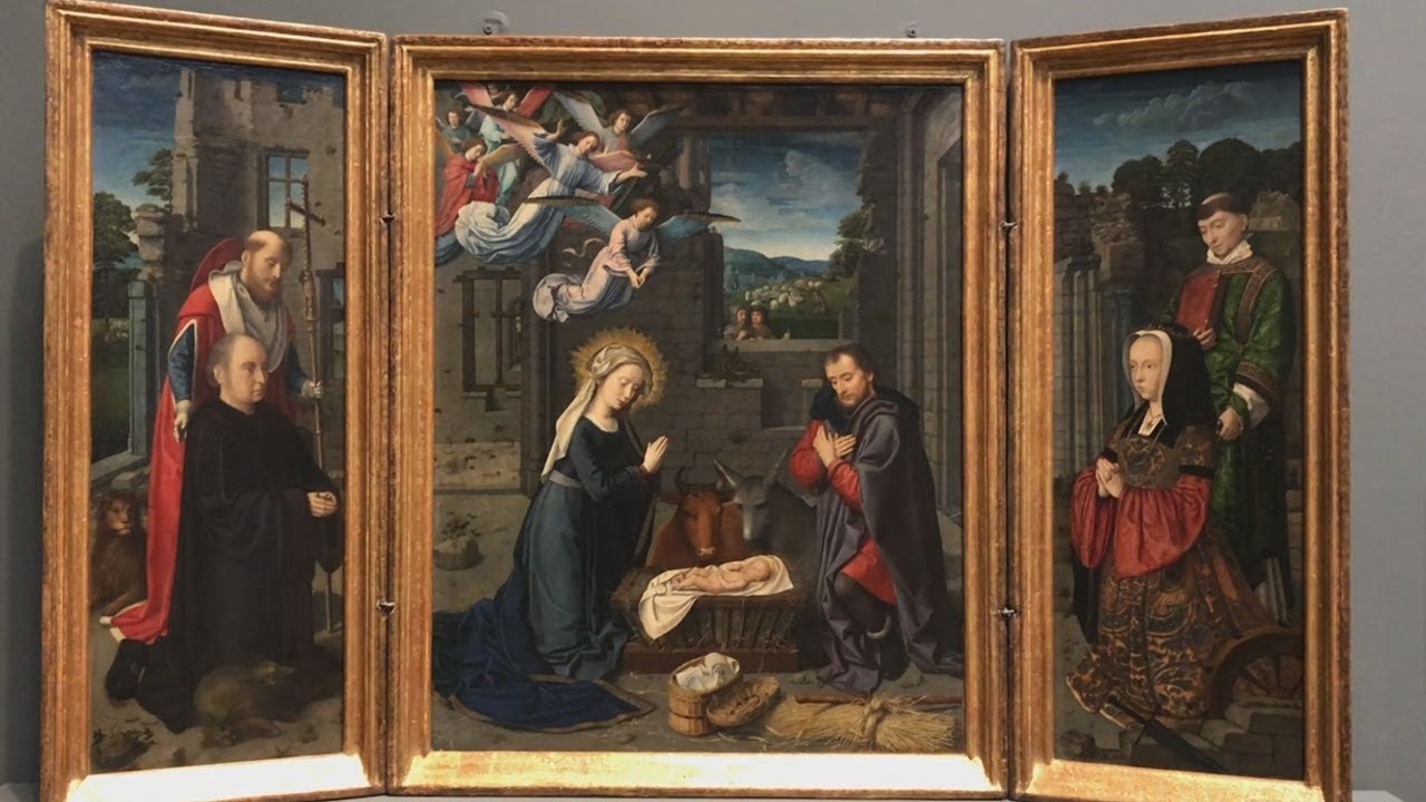 The Nativity With Donors And Saints Jerome And Leonard - Gerard David ...