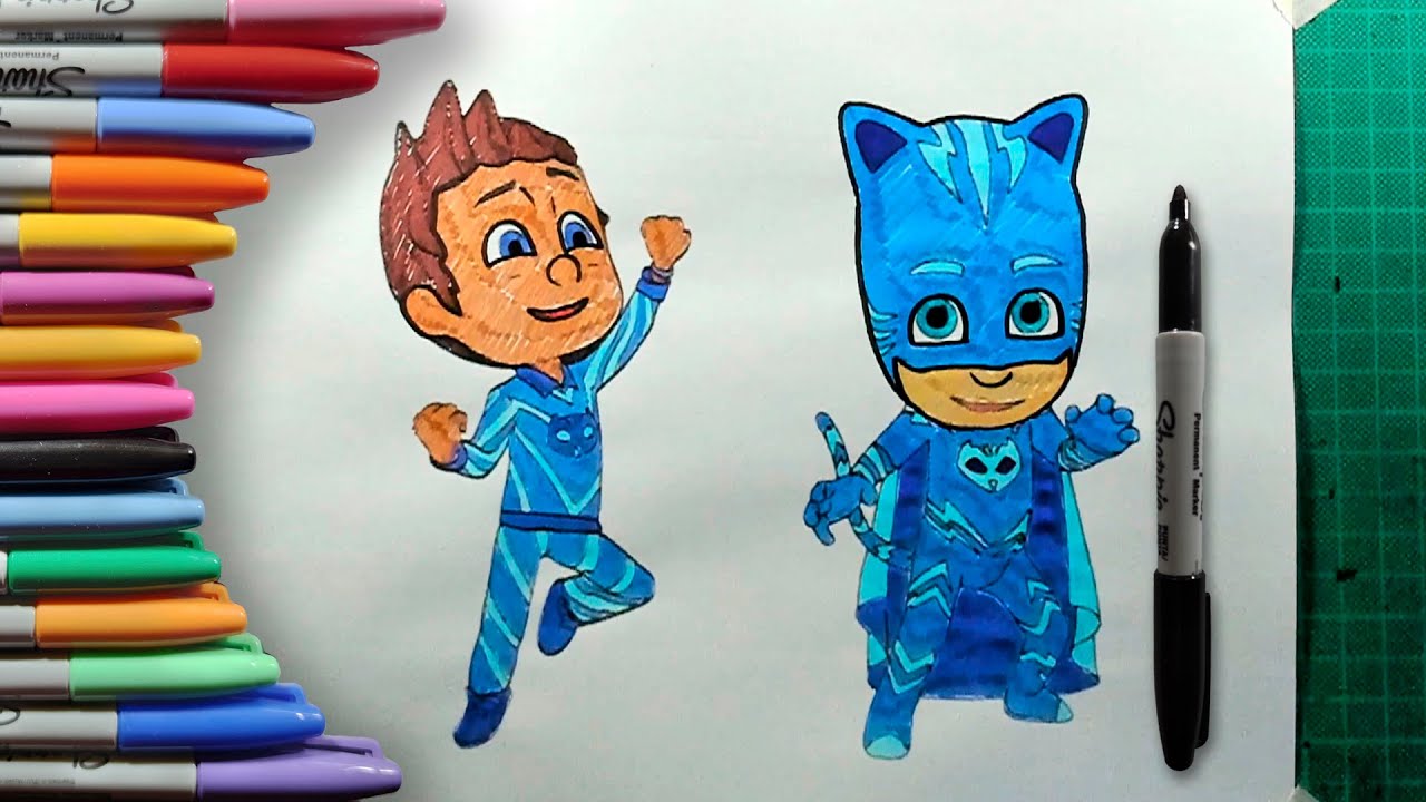 How to Color Catboy and Connor from Pj Masks Step by Step Easy Coloring ...