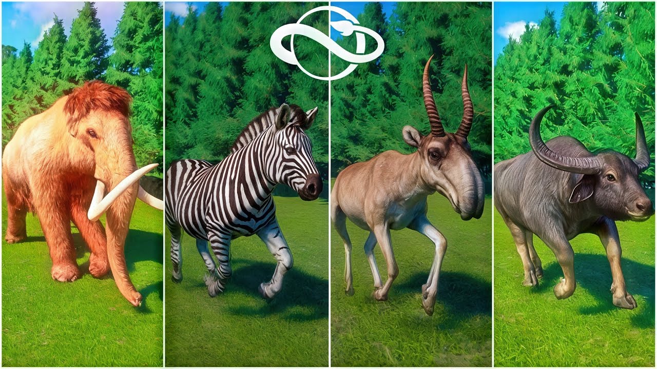 24 Animals Speed Race in Tropical Jungle | Planet Zoo - Mammoth, Zebra ...