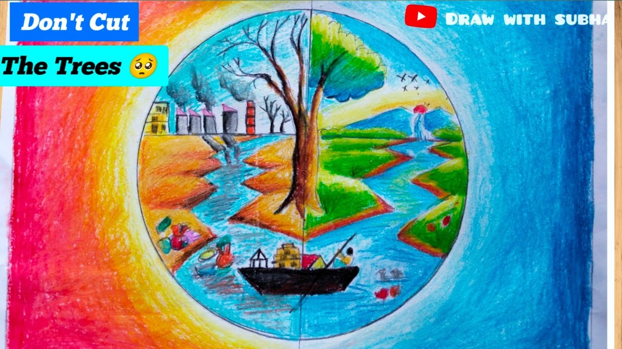 How To Draw Save Trees Save Earth // Save Nature Drawing Easy -World ...