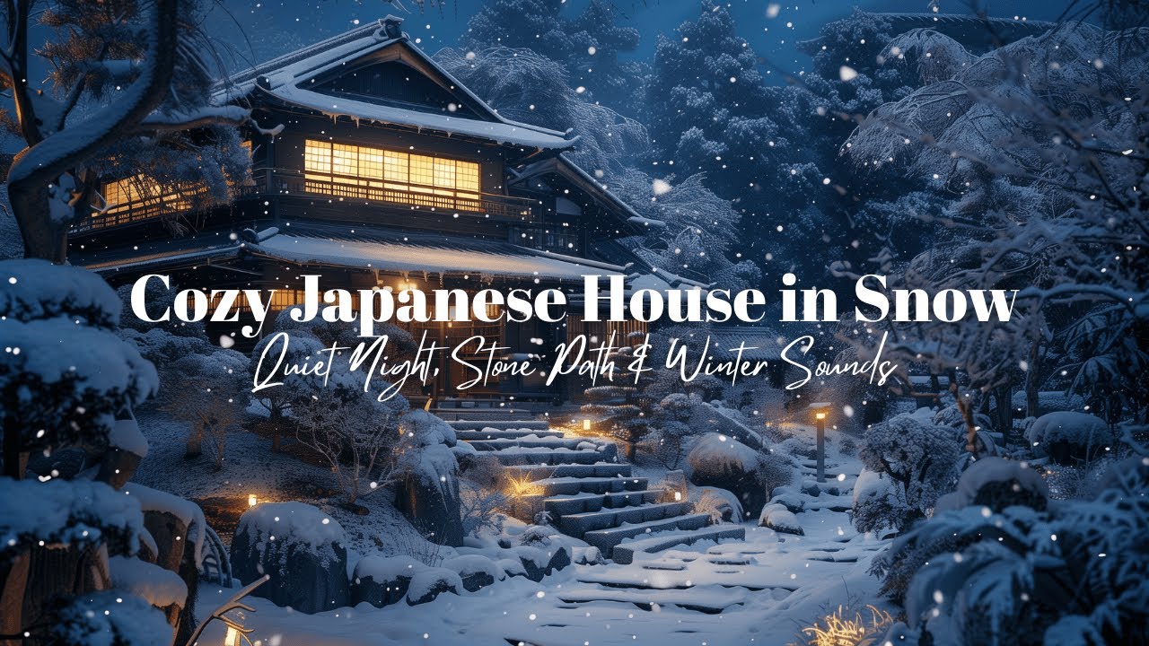 ️ Cozy Japanese House in Snow – Quiet Night, Stone Path & Winter Sounds ...