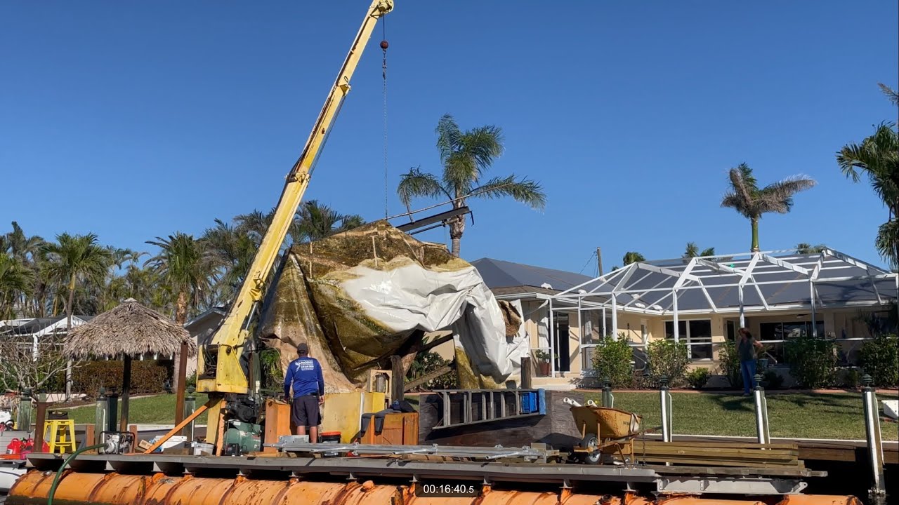 HURRICANE IAN, DAMAGED BOAT LIFT, CANOPY AND FRAME REMOVAL - YouTube