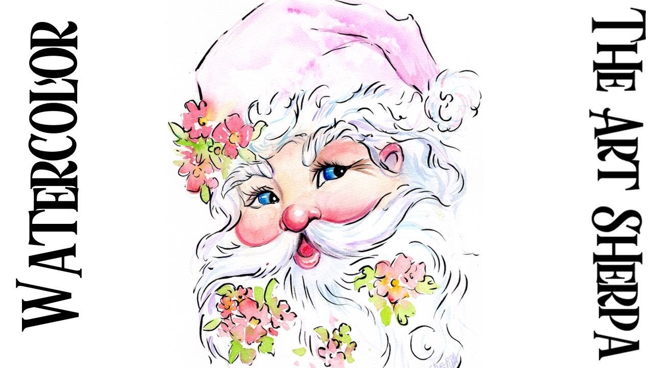 Vintage Santa Claus Line and Wash Easy Watercolor Step by step for ...