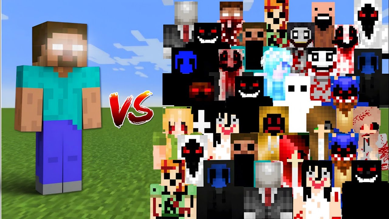 All Creepypasta Mobs Vs Herobrine Fight In Minecraft Mobs Battle