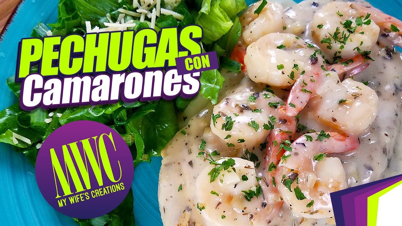 Pechugas de pollo con camarones en salsa blanca - YouTube