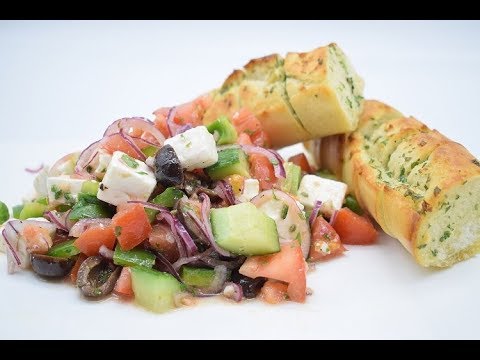 Greek salad with garlic bread - YouTube