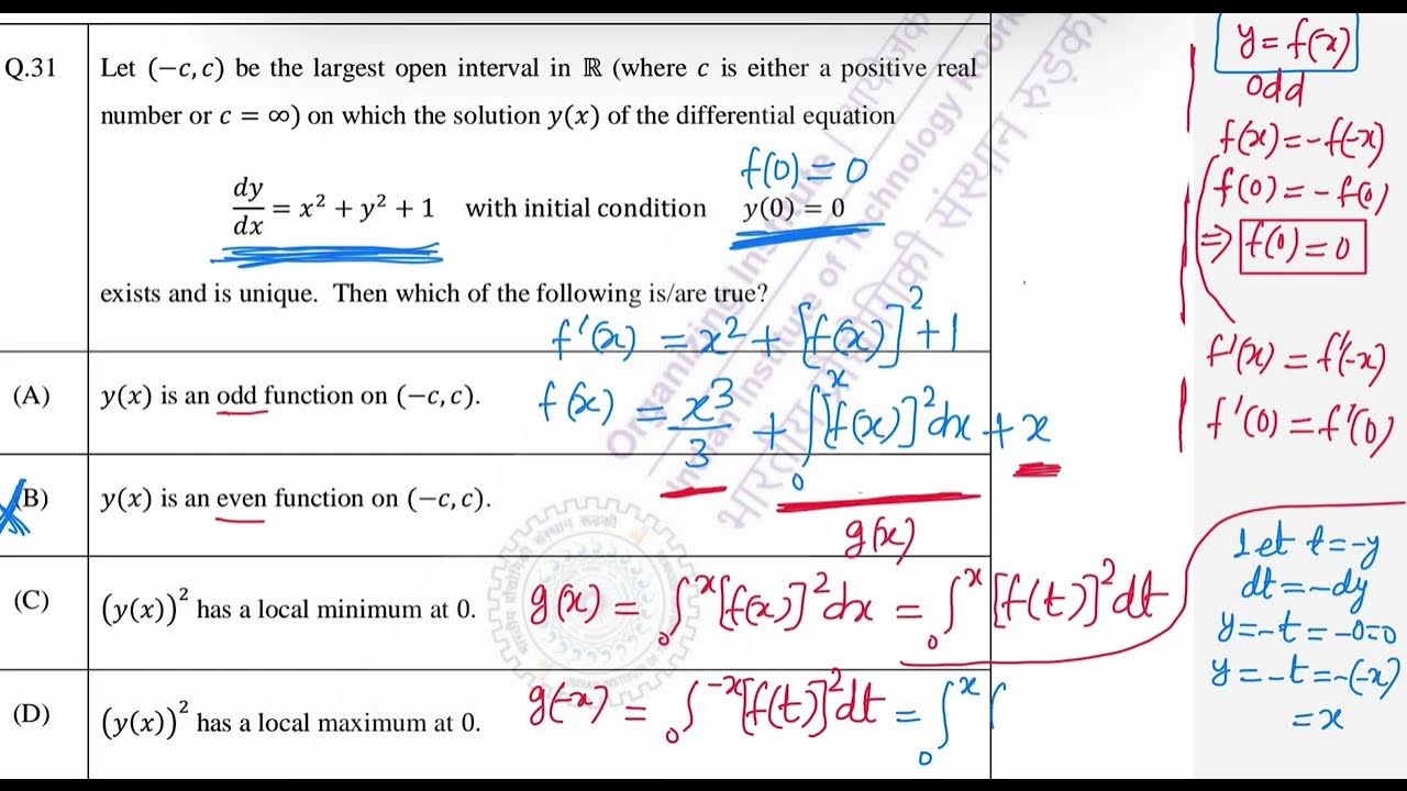 1st Order Differential Equation,Maxima & Minima IIT JAM Math 2022 MSQ 2 Marks Q.No. 31 - YouTube