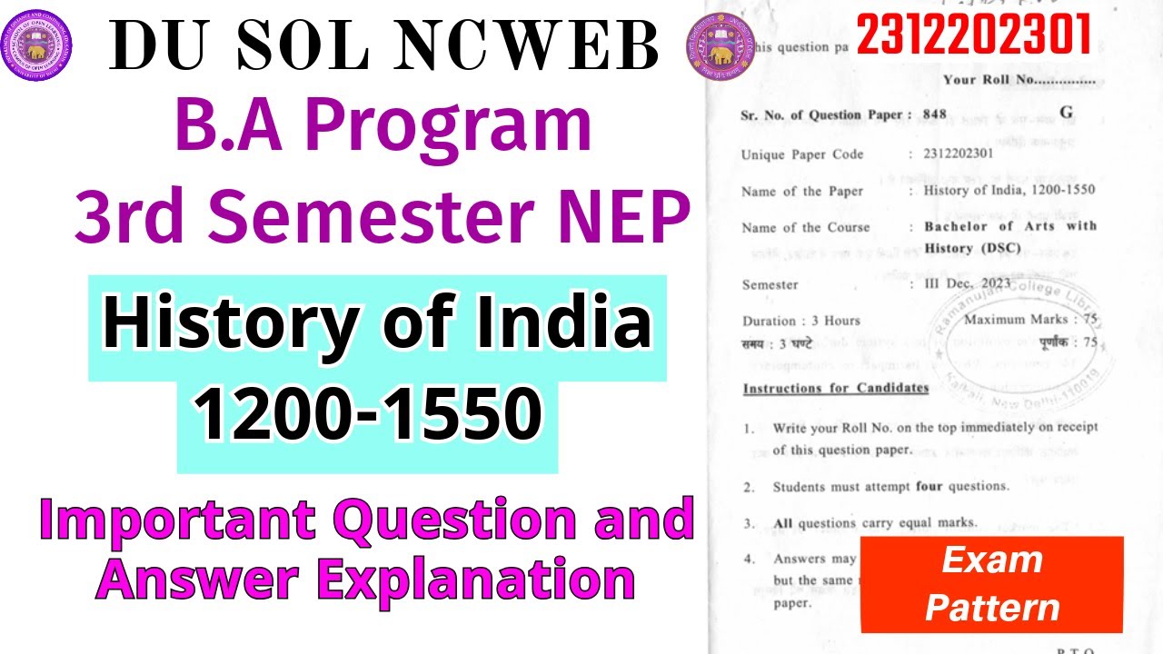 DU SOL NEP 3rd Semester History | History of India 1200-1550 2312202301 ...