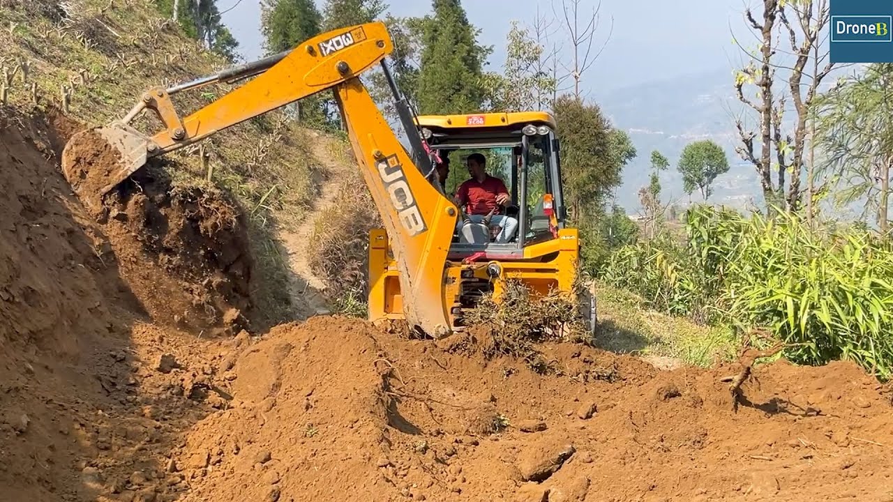 Through Tea Farm JCB Backhoe Makes Wide Hillside Road - YouTube