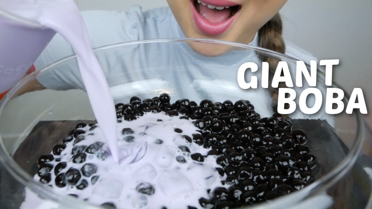 GIANT BOBA *Taro Milk Tea & Black Pearl BOBA Slurping ,Sticky & Chewy ...