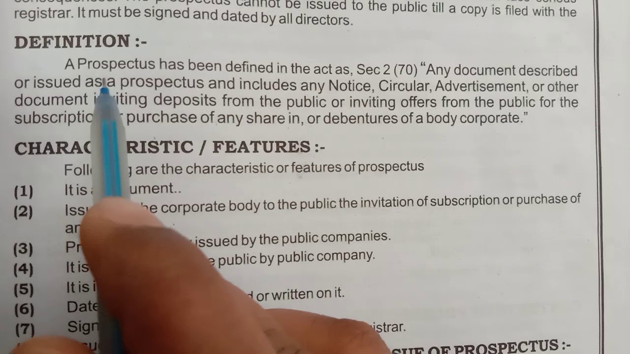 meaning and feature of prospectus - YouTube