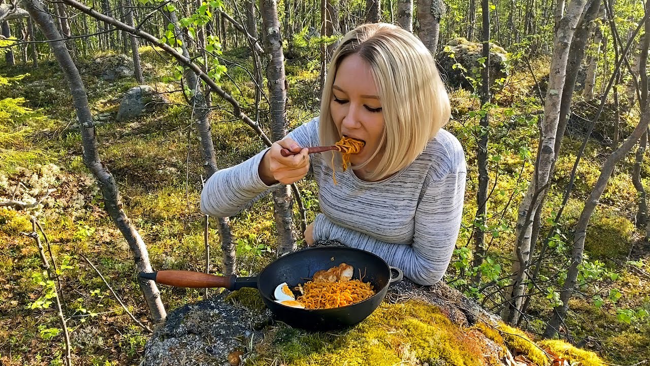 Epic Forest Feast ASMR 🌲🍲 Girl Eating Delicious Food in Nature Mukbang ...