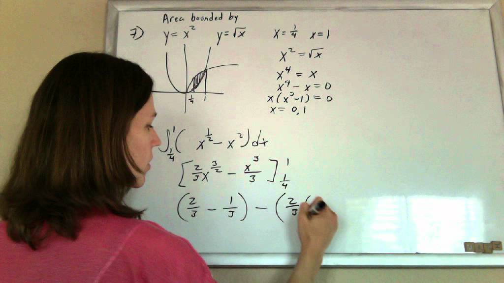 5.1 #7 Anton 9th ed. Area between Curves y = x^2 and y = root x - YouTube
