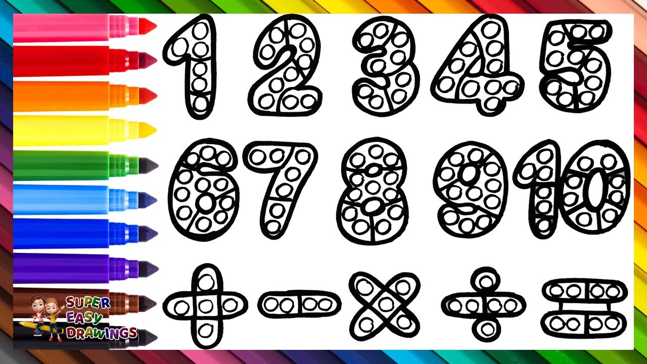Draw and Color Numbers and Math Symbols POP IT 1️⃣–🔟 🟰 ️ 🔴🟠🟡🟢🔵🟣🌈 ...
