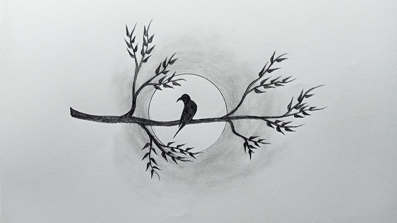 Moonlight Drawing with a Bird Scenery On a Tree || Moonlight Bird ...