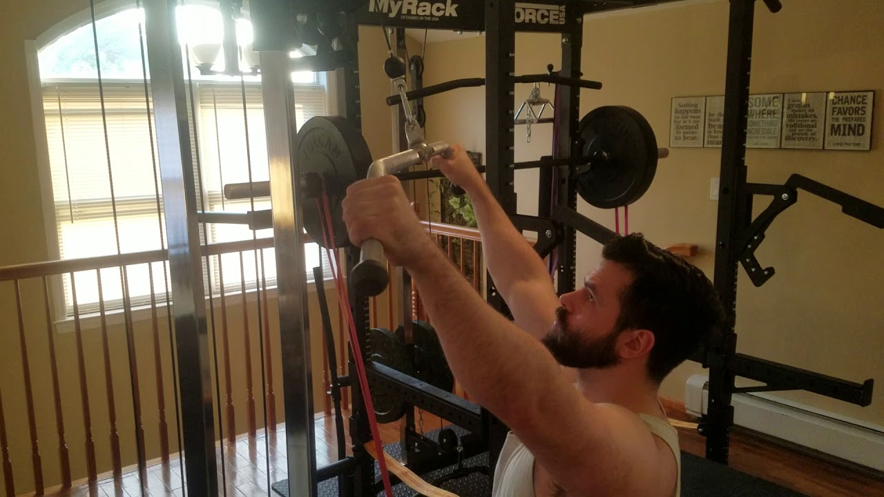 Lat Pulldowns on Force USA MyRack Cable Crossover Attachment - View 2 - YouTube