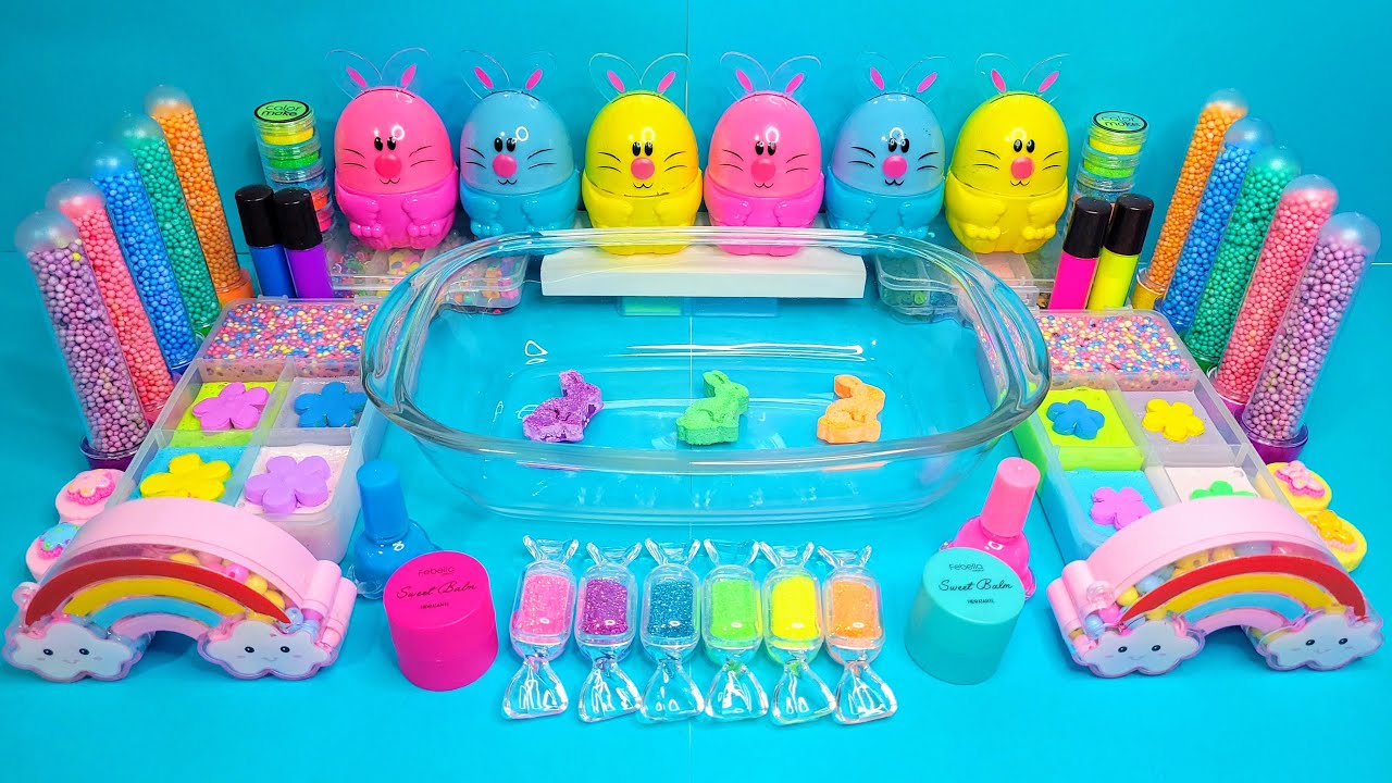 Easter Rabbit Slime - Mixing clear slime, special home made slime ...