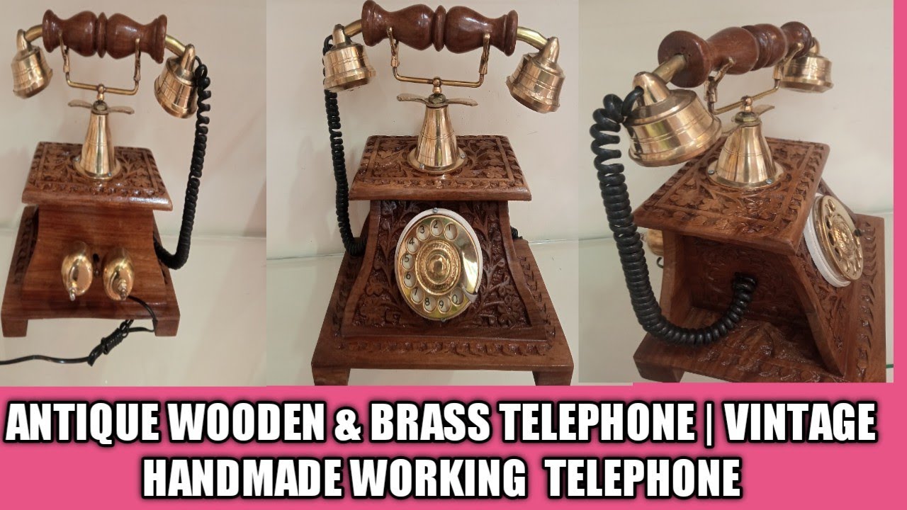 Antique Wooden and Brass Telephone | Vintage Look Handmade Working ...