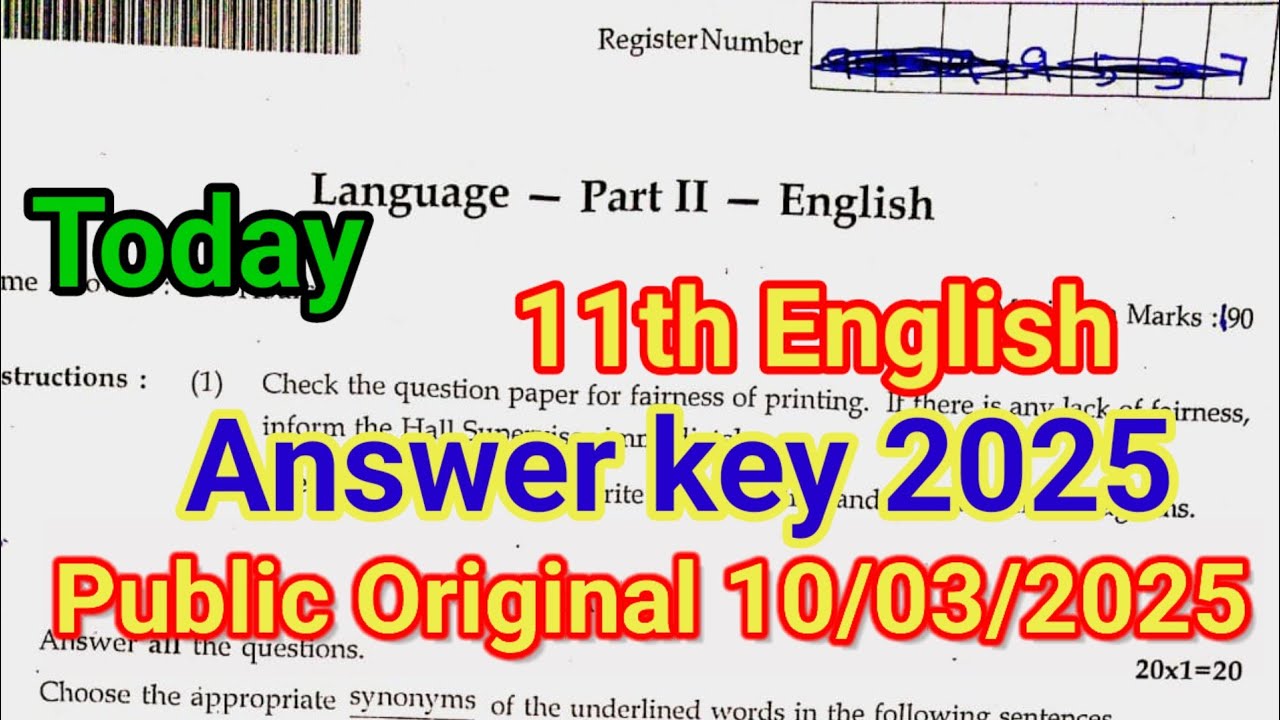 11th English Public Exam Answer Key 2025 | Today 10/03/2025 | 11th ...