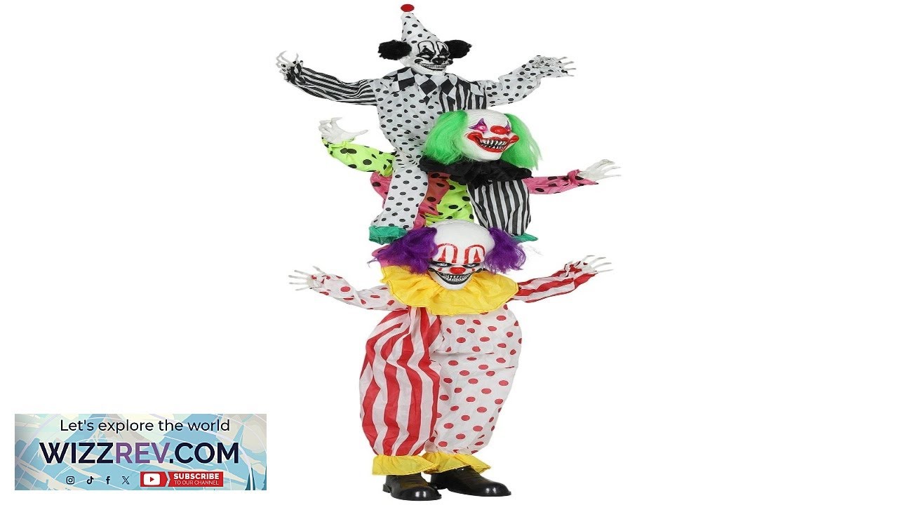 Stacked Clown Trio Animated Halloween Prop 5'10" Light Up LED Circus ...