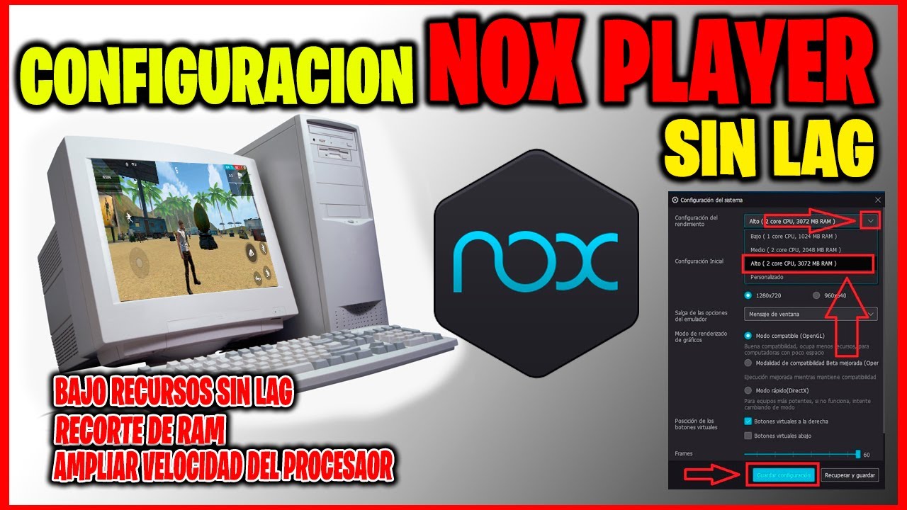 Configuracion NOX PLAYER Pc de BAJO RECURSO SIN LAG, SIN ACELERACION, TURBO SETTING - YouTube