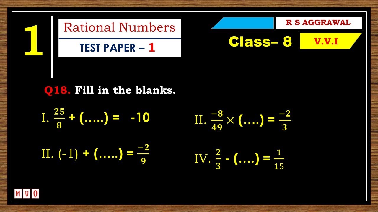 Math Class 8 | Test Paper - 1 | Qus. 18 | Rational Numbers | Chapter ...