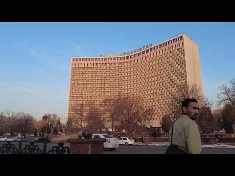 Amir Temur Central Square in Tashkent in the snow