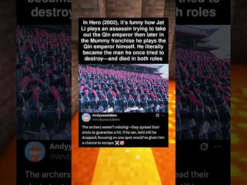 In Hero (2002), it’s funny how Jet Li plays an assassin trying to take out the Qin emperor then