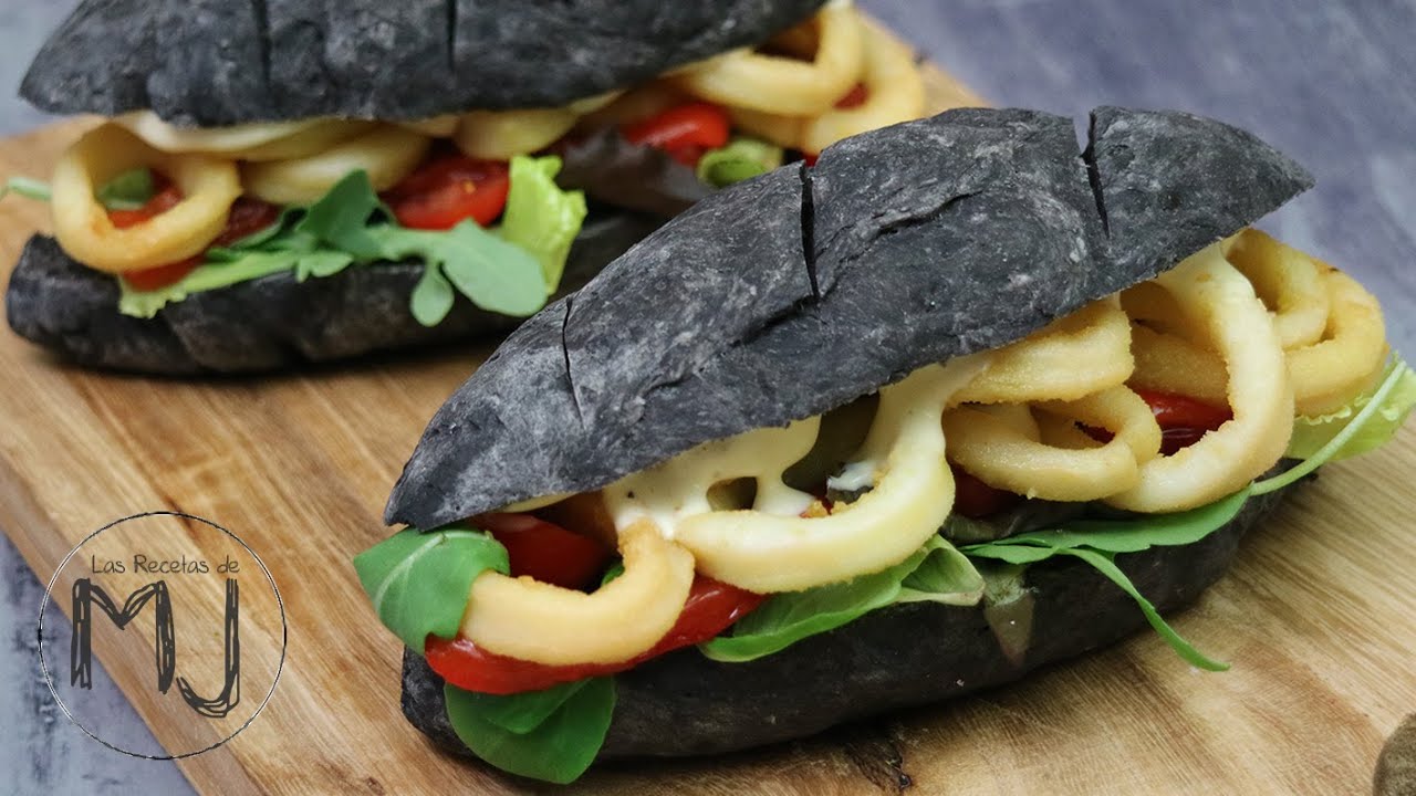 BOCADILLO DE CALAMARES | Con pan casero de su tinta - YouTube