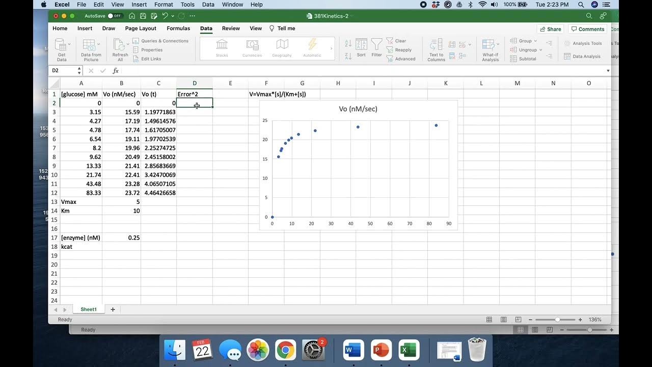 Michaelis Menten Excel Solver--finding Vmax, Km, and Kcat - YouTube