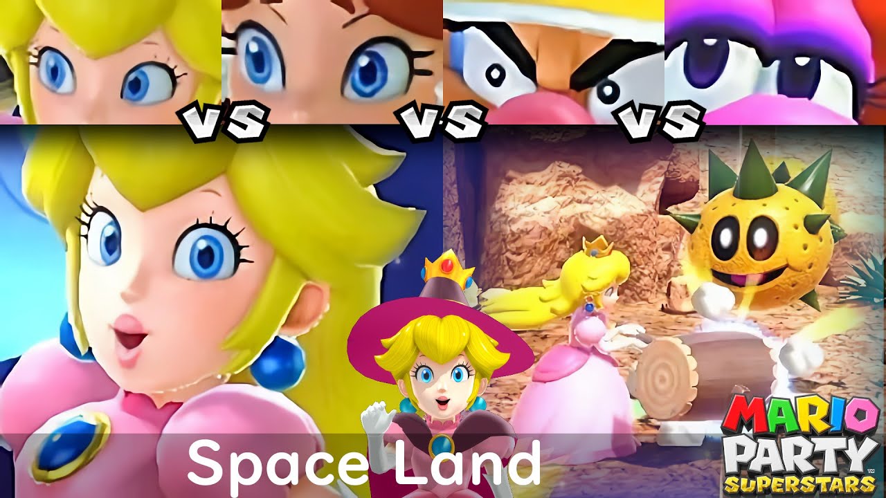 Mario Party Superstars Peach vs Birdo vs Wario vs Daisy in Space Land ...