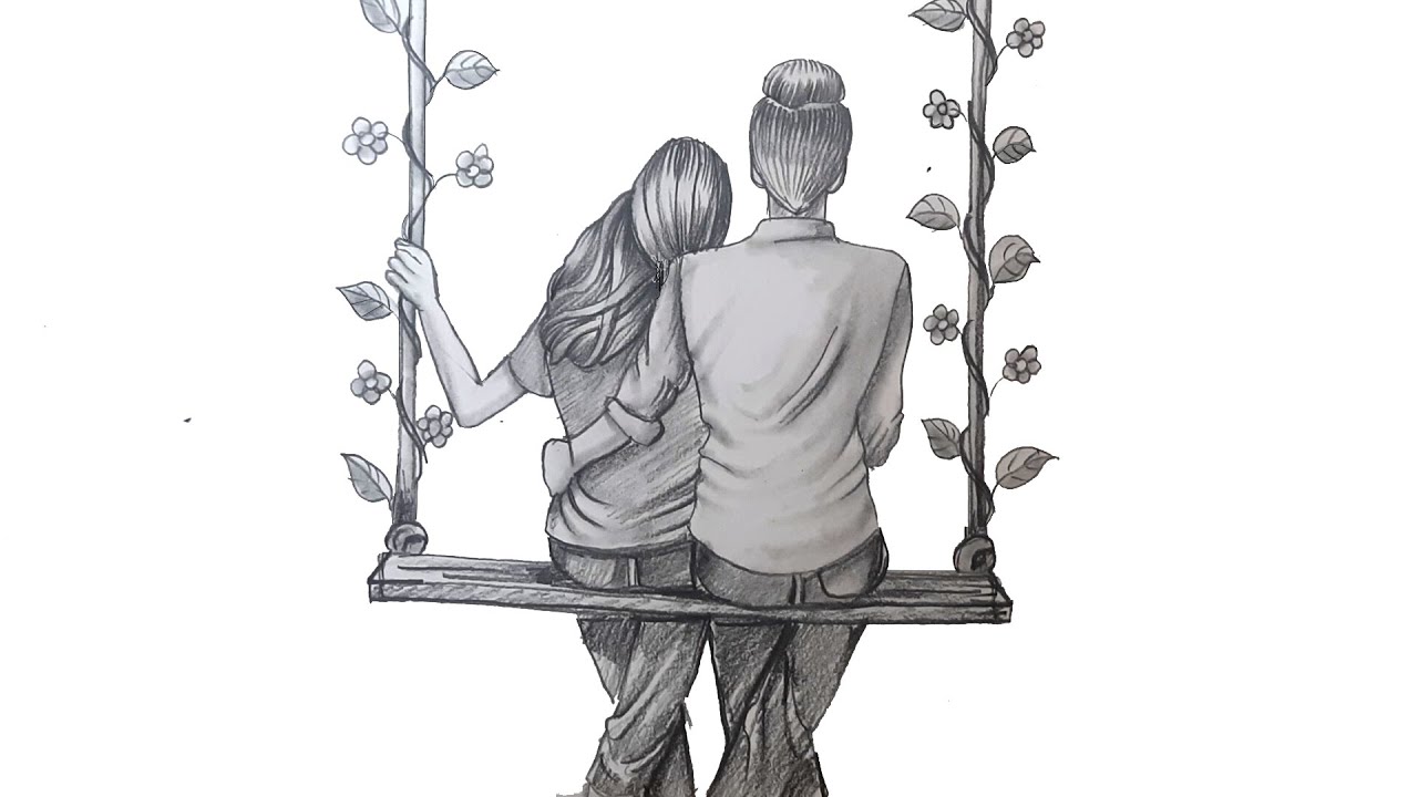 Romantic Couple Drawing Pencil Sketch Romantic Couple Swinging pencil ...