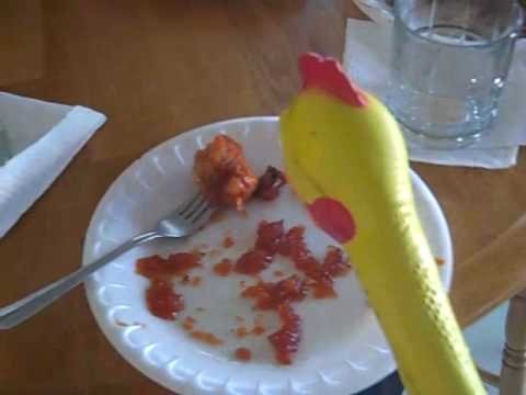 Rubber chicken asks what are you eating - YouTube