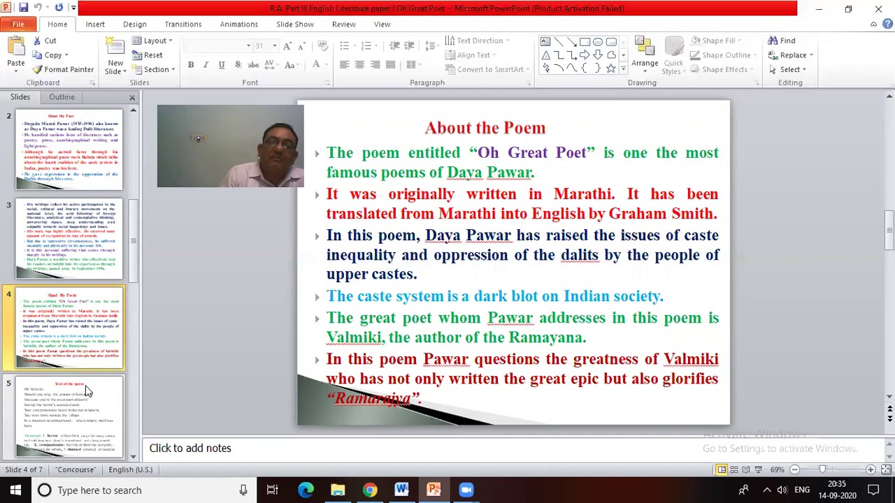 B A Part III English Literature Paper I Oh Great Poet by Daya Pawar ...