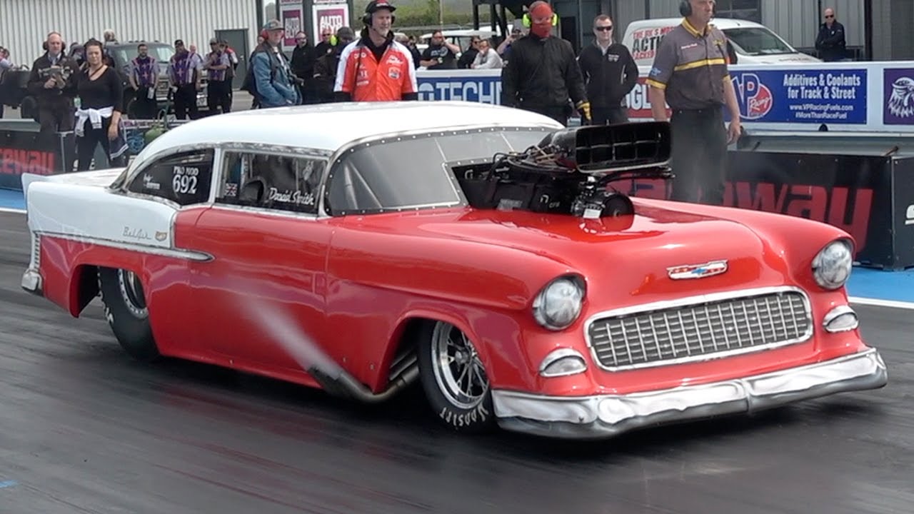 STRANGER THING 55 CHEVY BEL AIR PRO MOD MAKES FULL PASS - YouTube