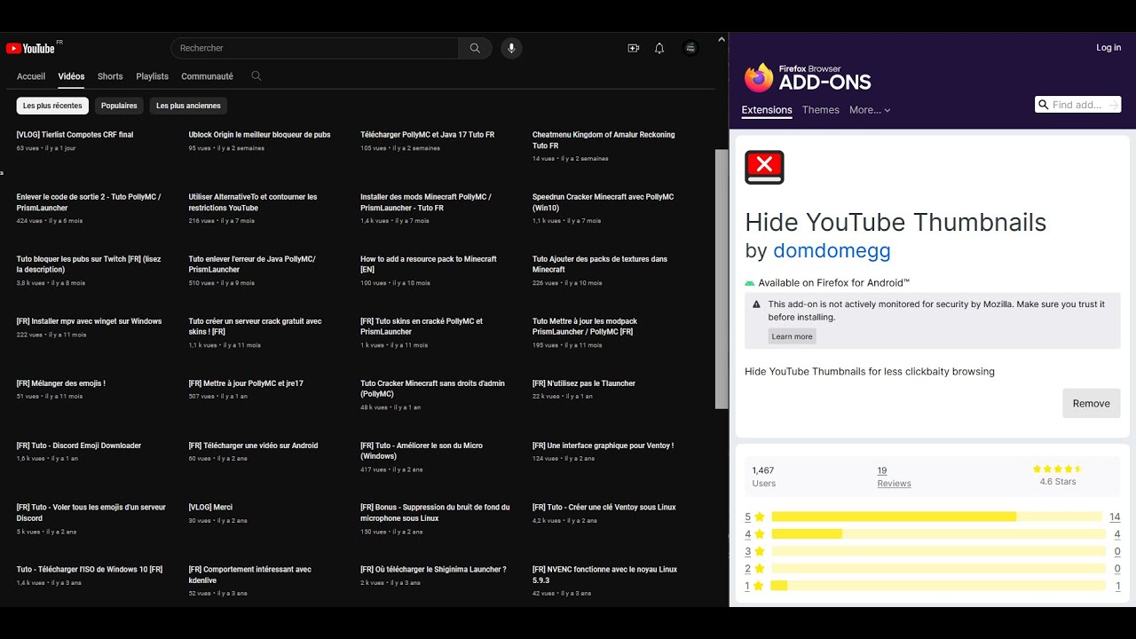 Cachez les miniatures avec Hide YouTube Thumbnails - YouTube