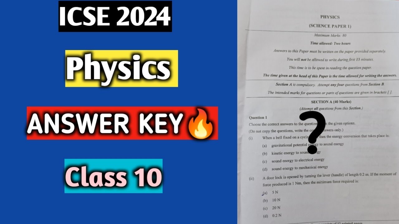 ICSE 2024 Physics Answer Key🔥 | Class 10 Board Exam - YouTube