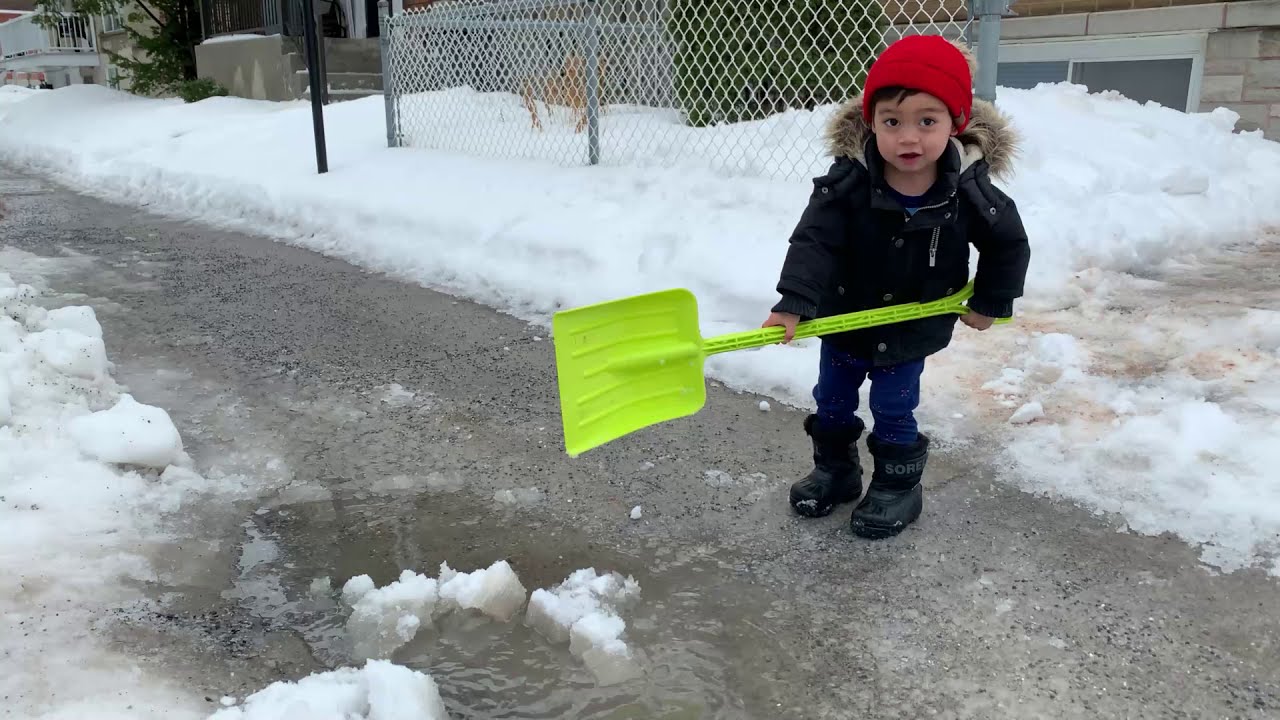 Kid Toddler plowing and having fun with snow - YouTube