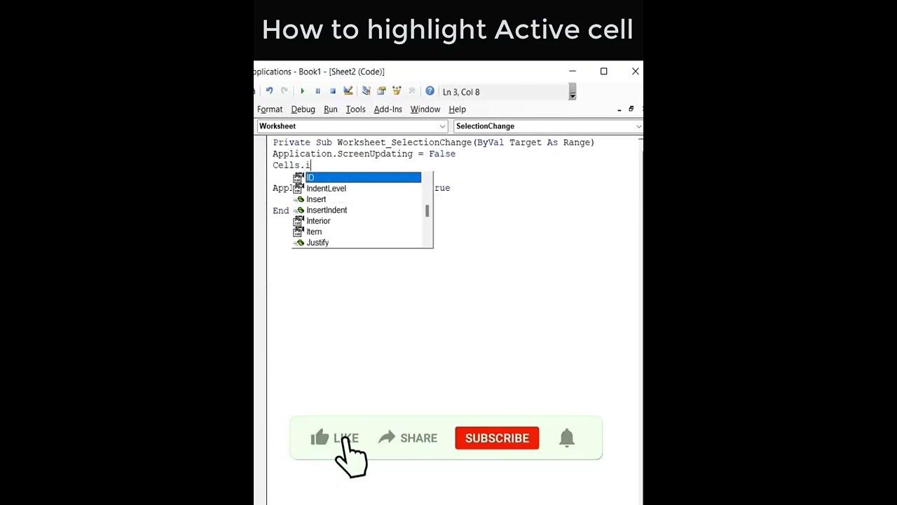 Trick224👉🔥highlight Active Cell By Colour 🔥👈excelexperts Excelshortcuts Excelshorts