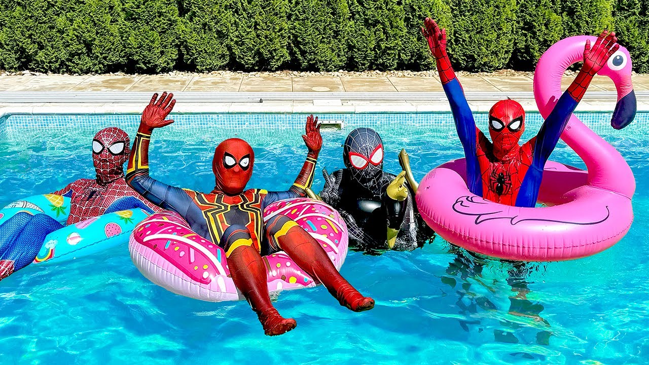 Spider-Man Party On The Beach || PRO 4 SUPERHERO BATTLE CAMP by Five vs ...