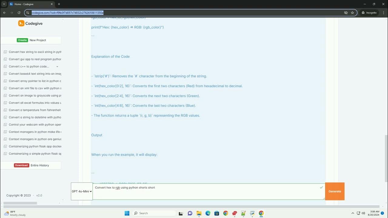 Convert hex to rgb using python shorts short - YouTube