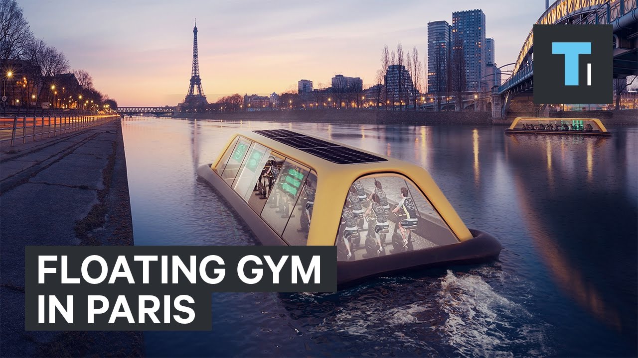 Floating gym in Paris powered by exercising commuters - YouTube
