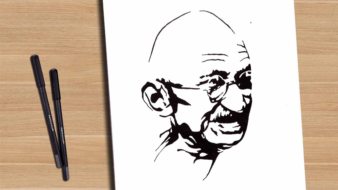 Mahatma Gandhi Drawing Time Lapse || Gandhiji Stencil Drawing ...