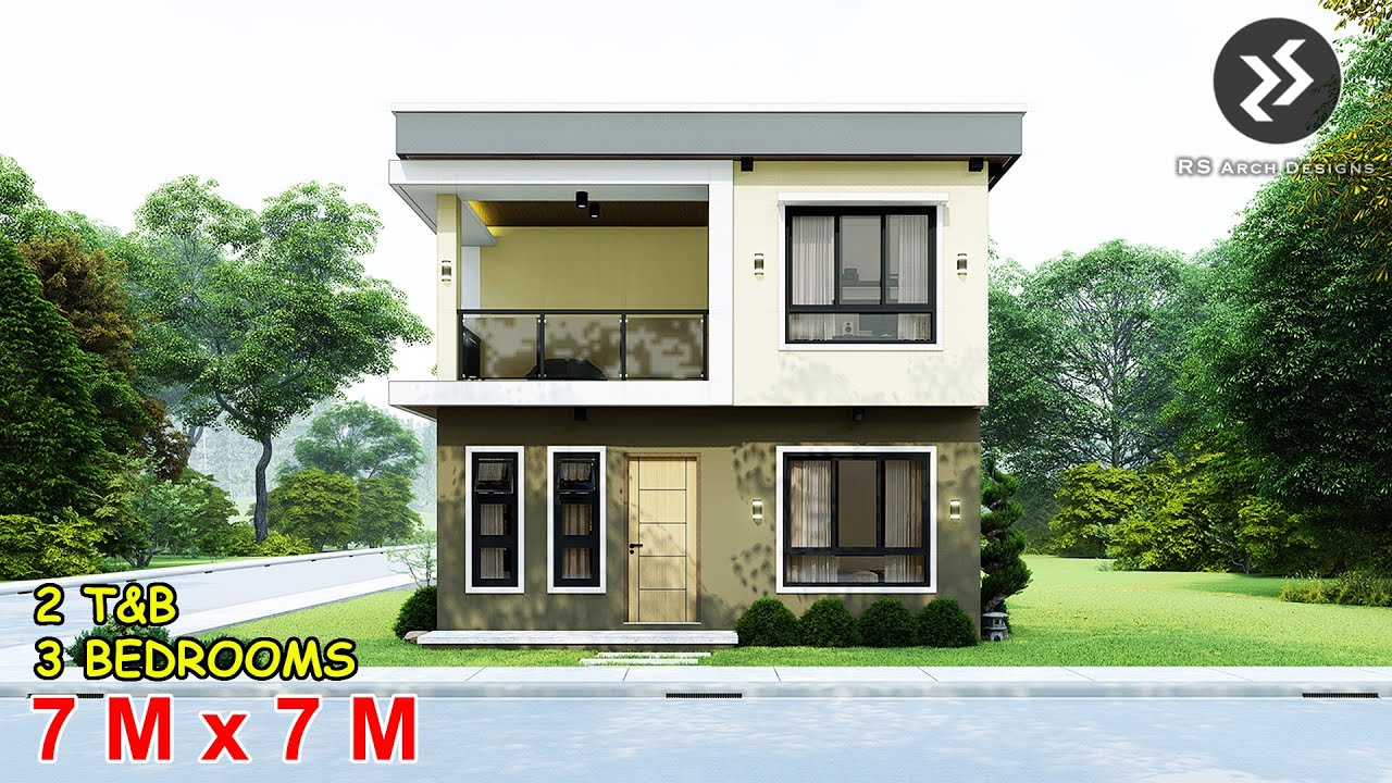 (7x7 Meters) 2 STOREY SMALL HOUSE DESIGN IDEA WITH 3 BEDROOMS - YouTube