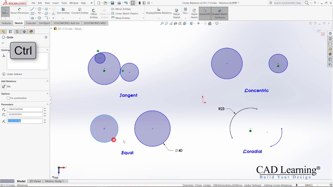 1.2. Circle Relations - SolidWorks 2017 - YouTube