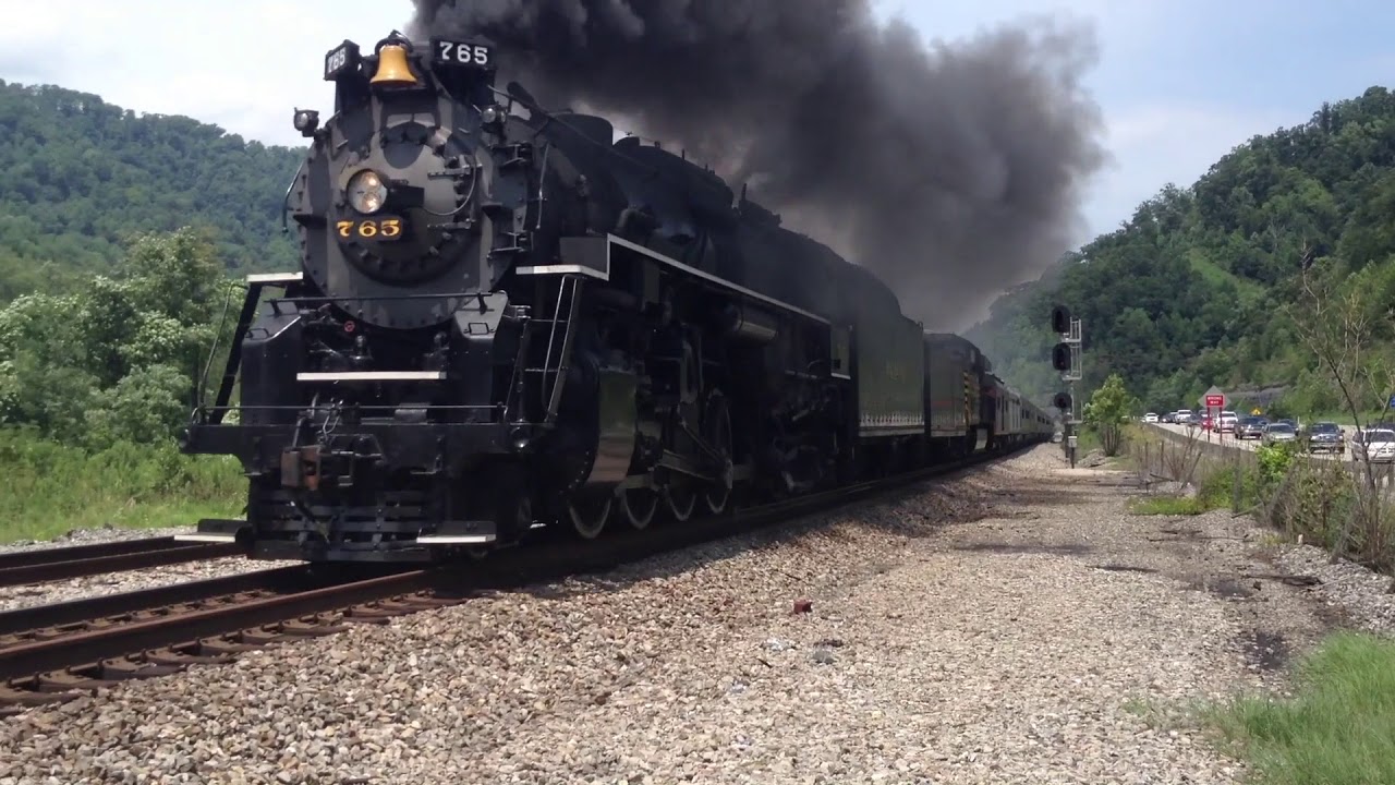 Steam engine Nickel Plate 765 action in Williamson, WV - YouTube
