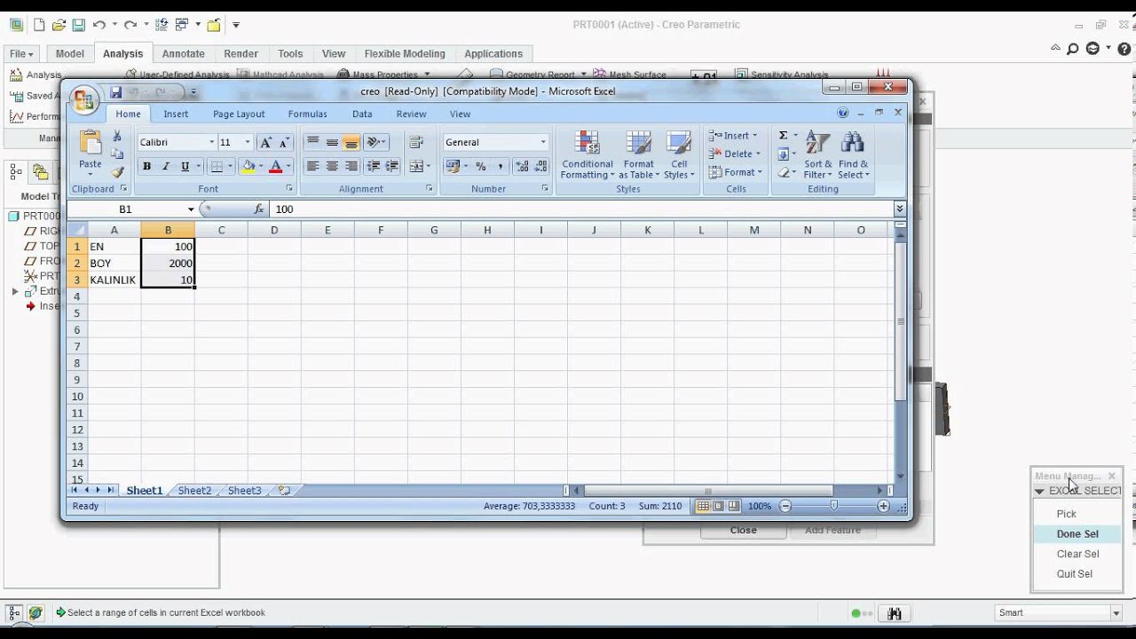 Creo Parametric Excel Entegrasyonu - YouTube